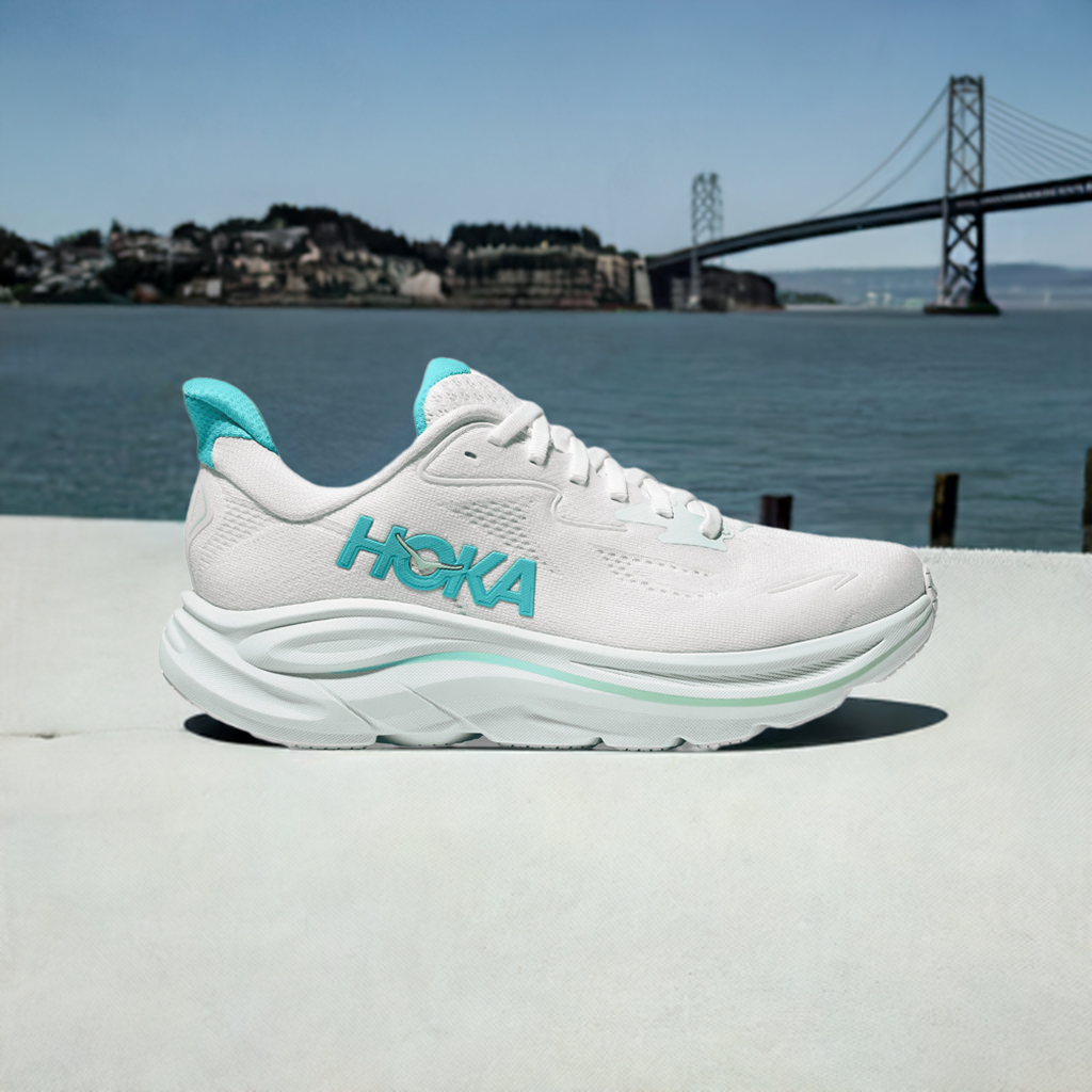 Hoka Clifton 10 Women's Neutral Running Shoe White Cielo Blue – Running ...