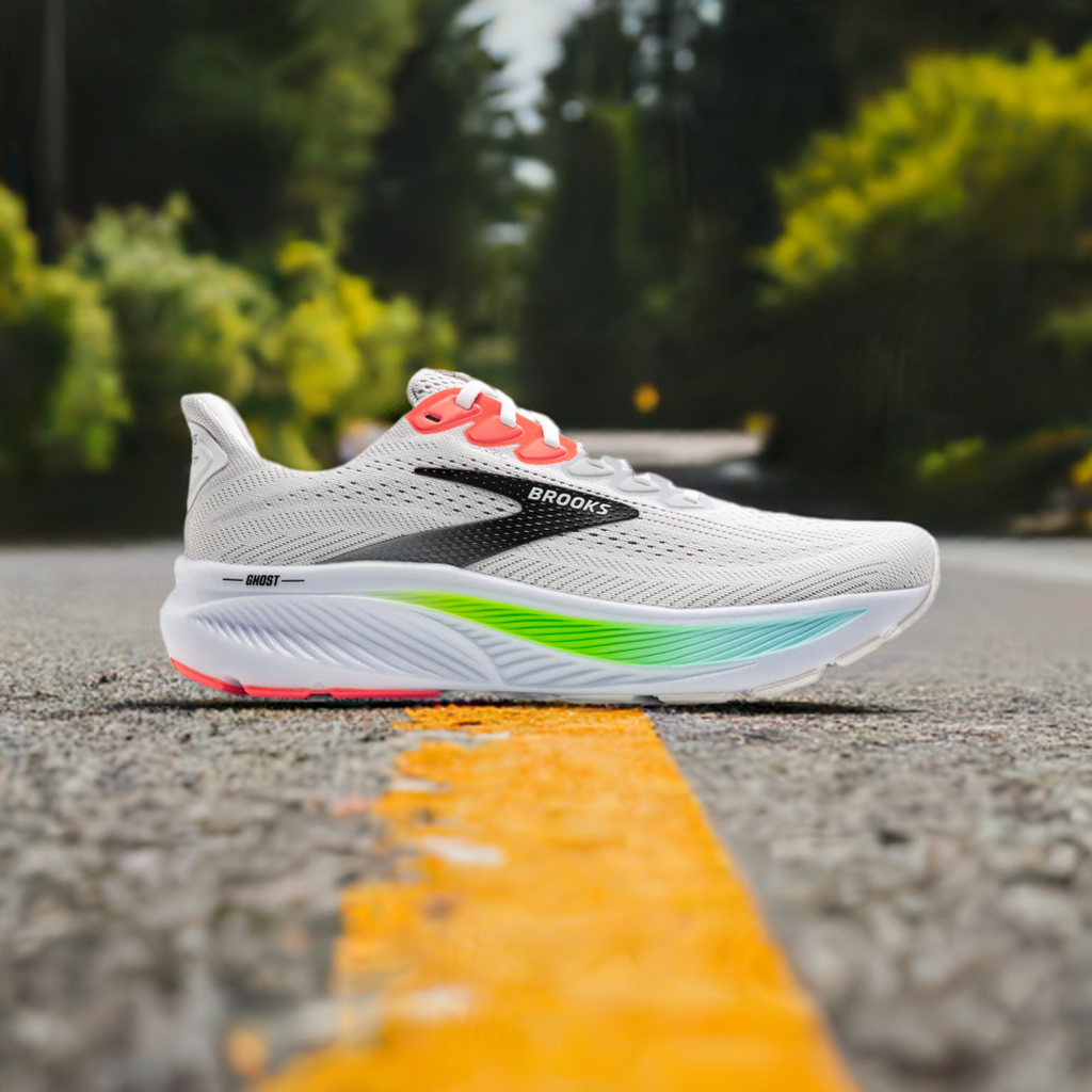 Brooks Ghost 17 Men's Neutral Running Shoe White Pink Clay Gecko ...